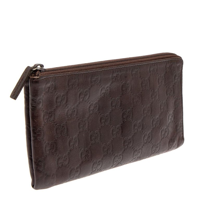Gucci Dark Brown Guccissima Leather Zip Pouch For Sale at 1stDibs