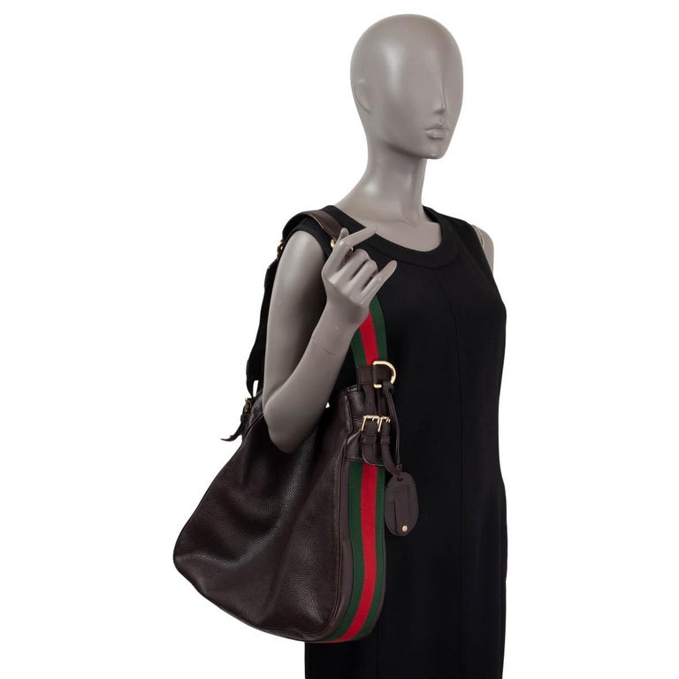 GUCCI dark brown leather WEB HOBO Shoulder Bag For Sale at 1stDibs