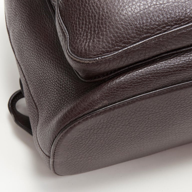 GUCCI dark brown pebble leather Bamboo turnlock pocket flap backpack ...