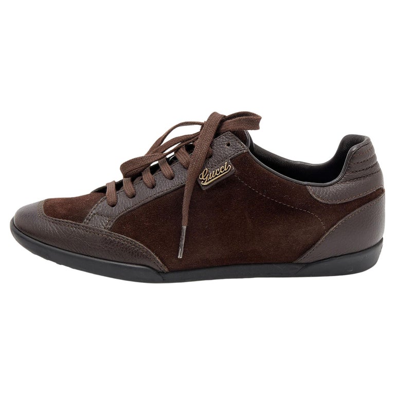 Gucci Dark Brown Suede and Leather Low Top Sneakers Size 36 For Sale at ...