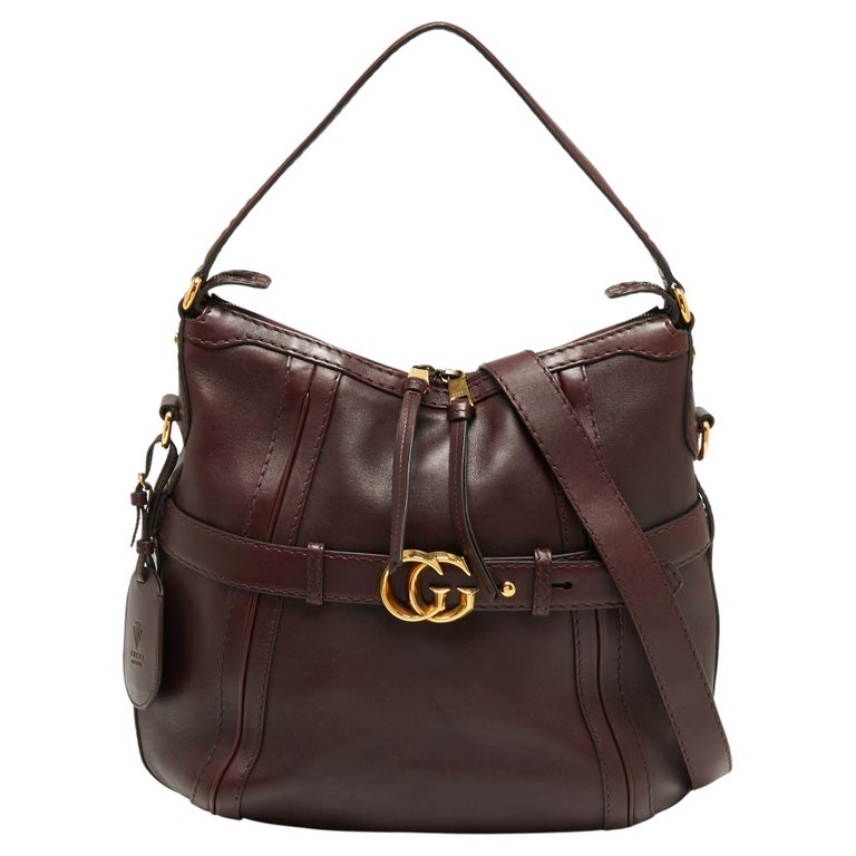Gucci Dark Burgundy Leather Medium Double G Running Hobo For Sale at ...