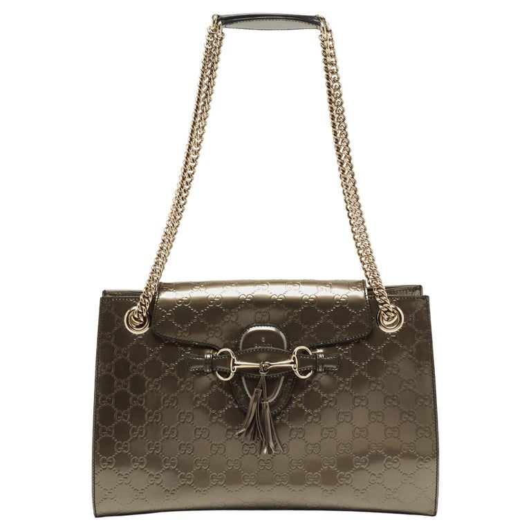 Gucci Dark Grey Guccissima Patent Leather Large Emily Chain Shoulder ...