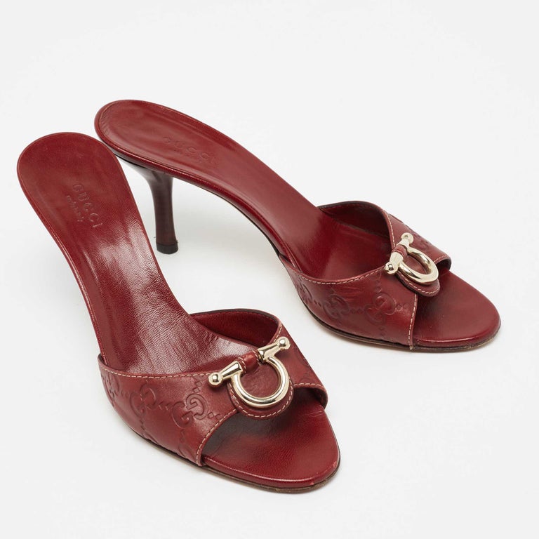 Gucci Dark Red Guccissima Leather Slide Sandals Size 36 For Sale at 1stDibs