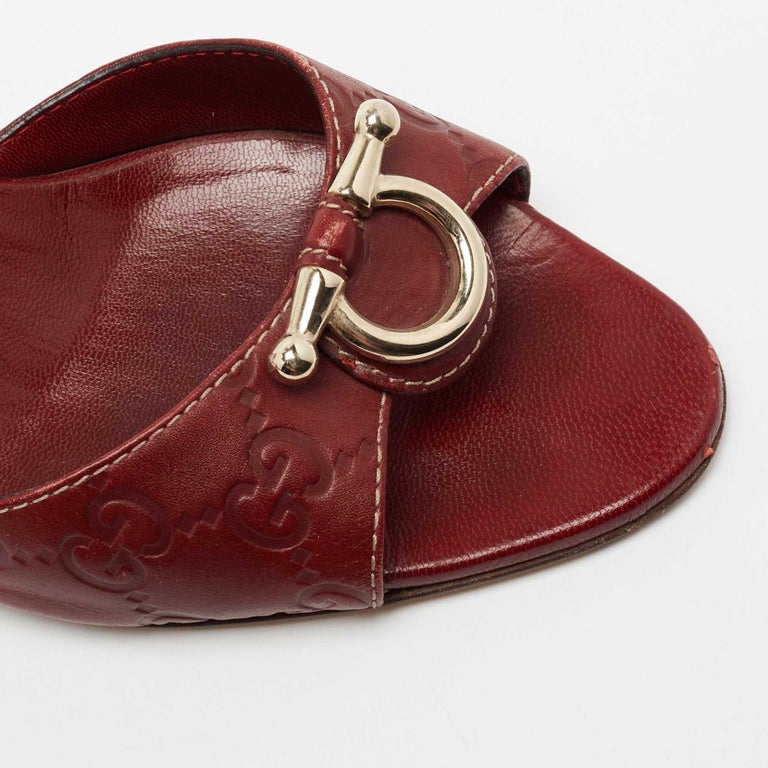 Gucci Dark Red Guccissima Leather Slide Sandals Size 36 For Sale at 1stDibs