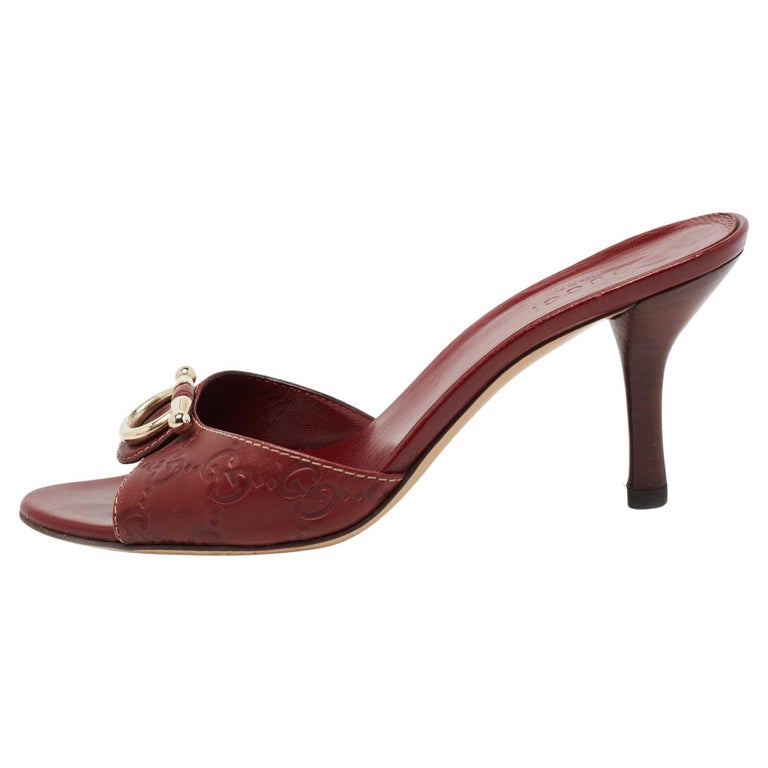Gucci Dark Red Guccissima Leather Slide Sandals Size 36 For Sale at 1stDibs