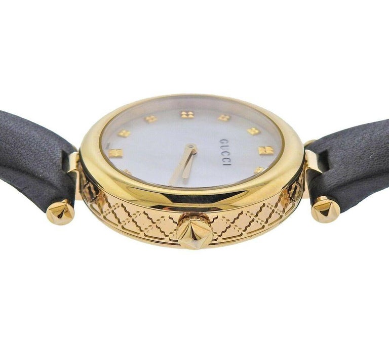 Gucci Diamantissima Gold Tone Mother of Pearl Watch YA141404 at 1stDibs ...