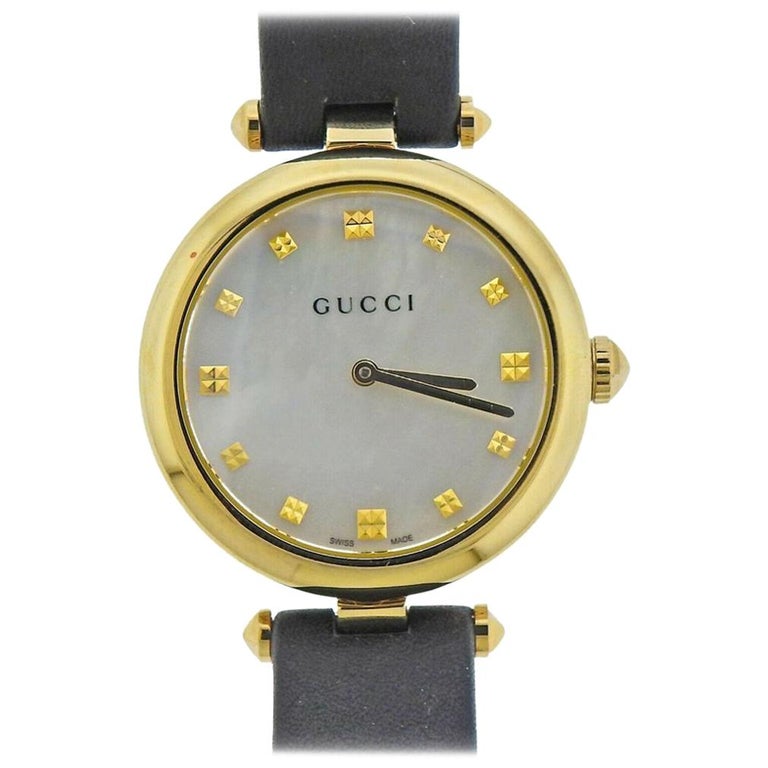 Gucci Diamantissima Gold Tone Mother of Pearl Watch YA141404 at 1stDibs ...