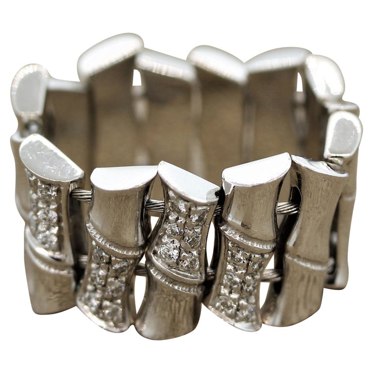 Gucci Diamond Gold “Bamboo” Ring Band For Sale at 1stDibs