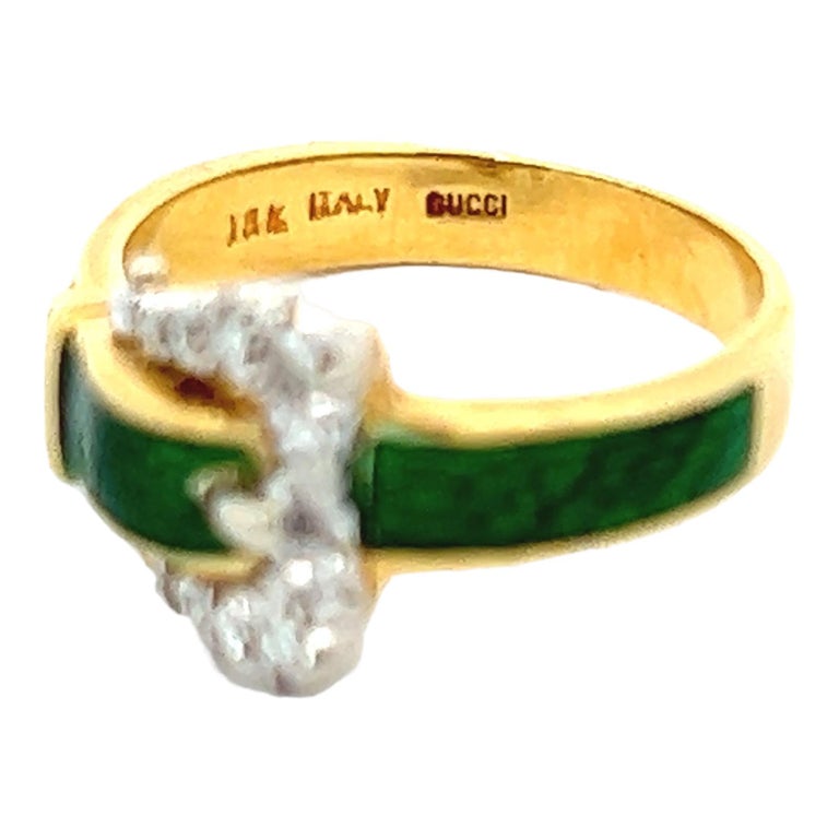 Gucci Diamond Green Enamel 18 Karat Yellow Gold Vintage Buckle Band ...
