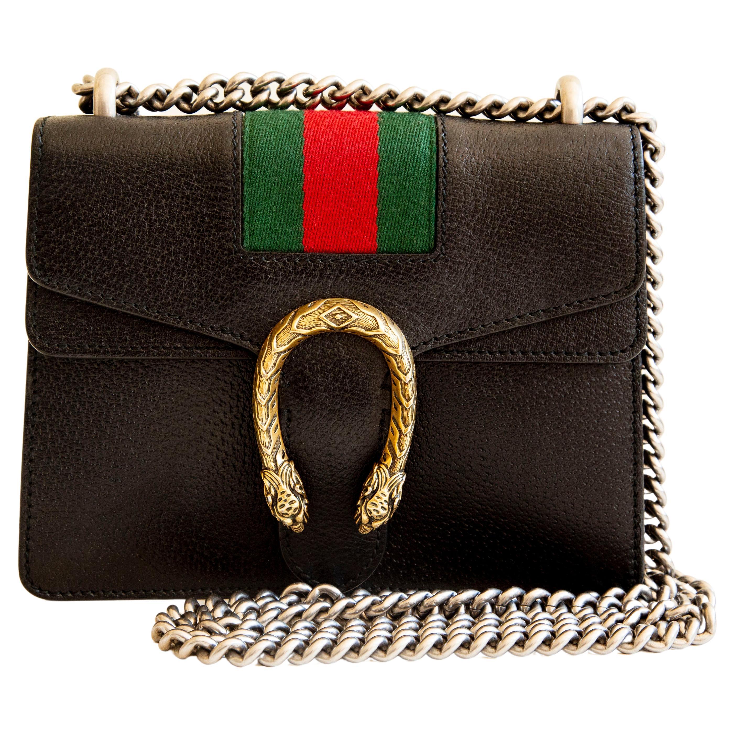 Gucci Dionysus Mini Black Leather Racing Stripe Crossbody Bag For Sale ...