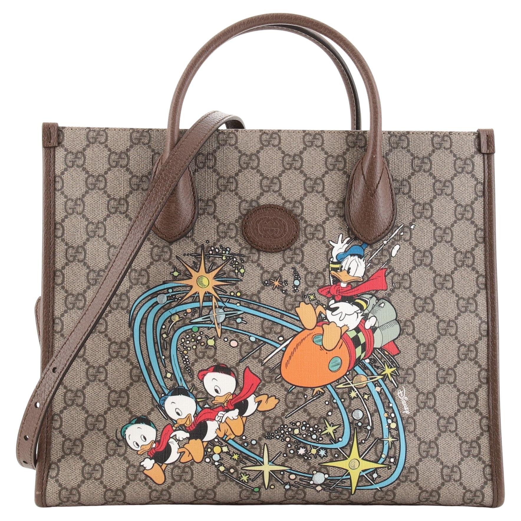 Gucci Disney Donald Duck Convertible Tote Printed GG Coated Canvas at ...