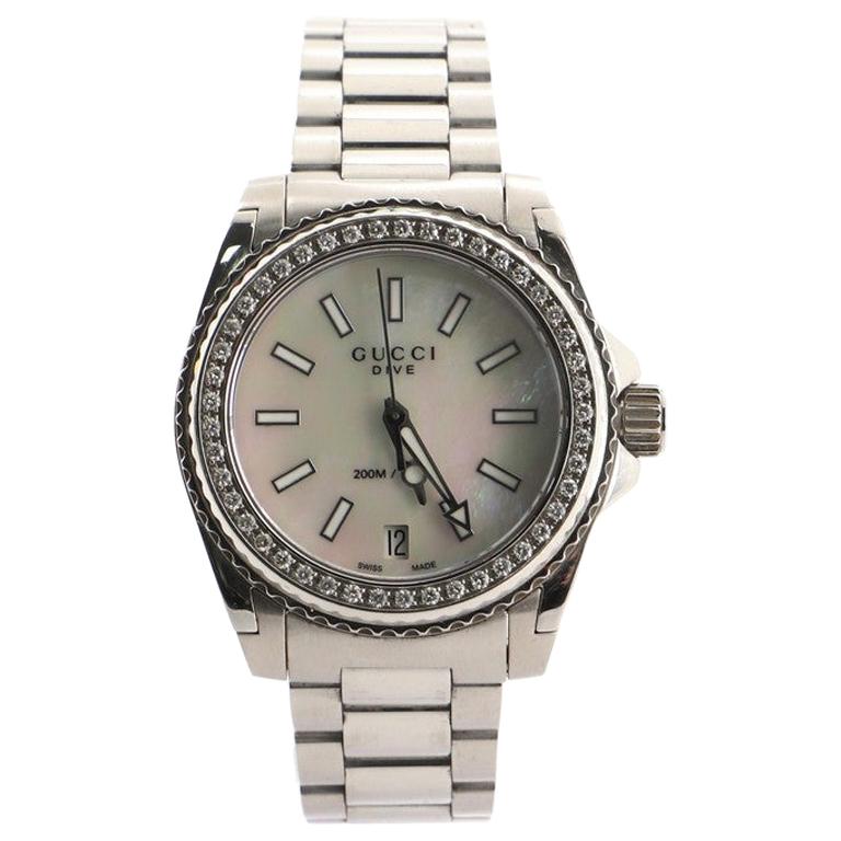 Gucci Dive Quartz Watch Stainless Steel with Diamond Bezel and Mother ...