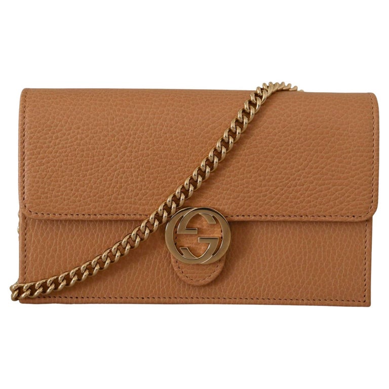 Gucci Dollar Calfskin Interlocking GG Wallet On Chain Bag Beige For ...
