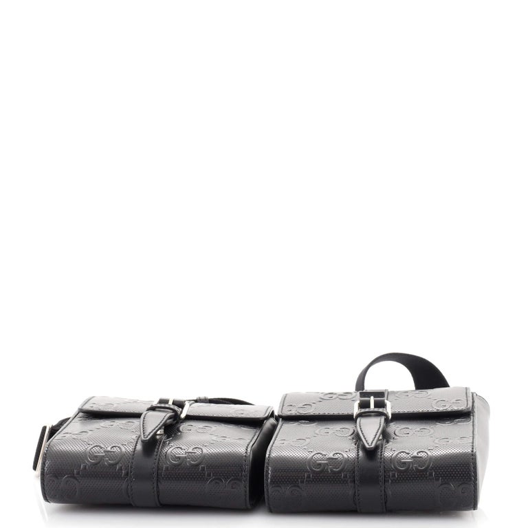 Gucci Double Belt Bag GG Embossed Perforated Leather For Sale at 1stDibs
