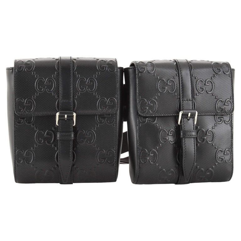 Gucci Double Belt Bag GG Embossed Perforated Leather For Sale at 1stDibs