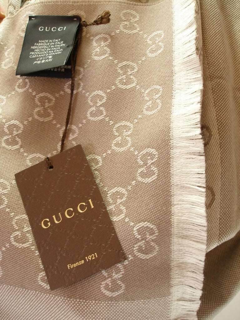 Gucci Echarpe Jacquard 100% Wool GG Beige with Fringes / Absoluty Brand ...