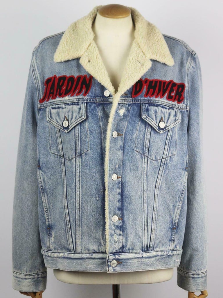Gucci Embellished Shearling Lined Denim Jacket For Sale at 1stDibs
