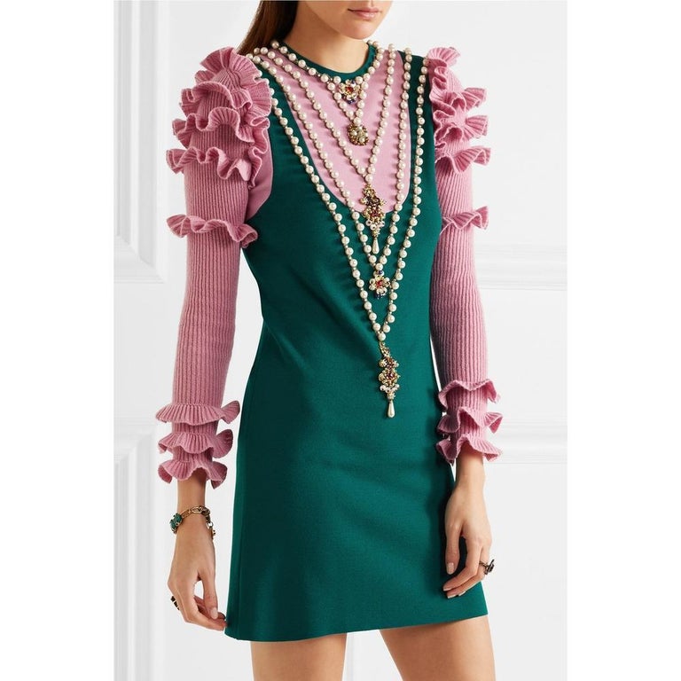 GUCCI Embellished Wool Blend Mini Dress Medium at 1stDibs | gucci mini ...