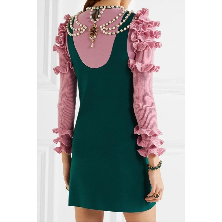 GUCCI Embellished Wool Blend Mini Dress Medium at 1stDibs | gucci mini ...