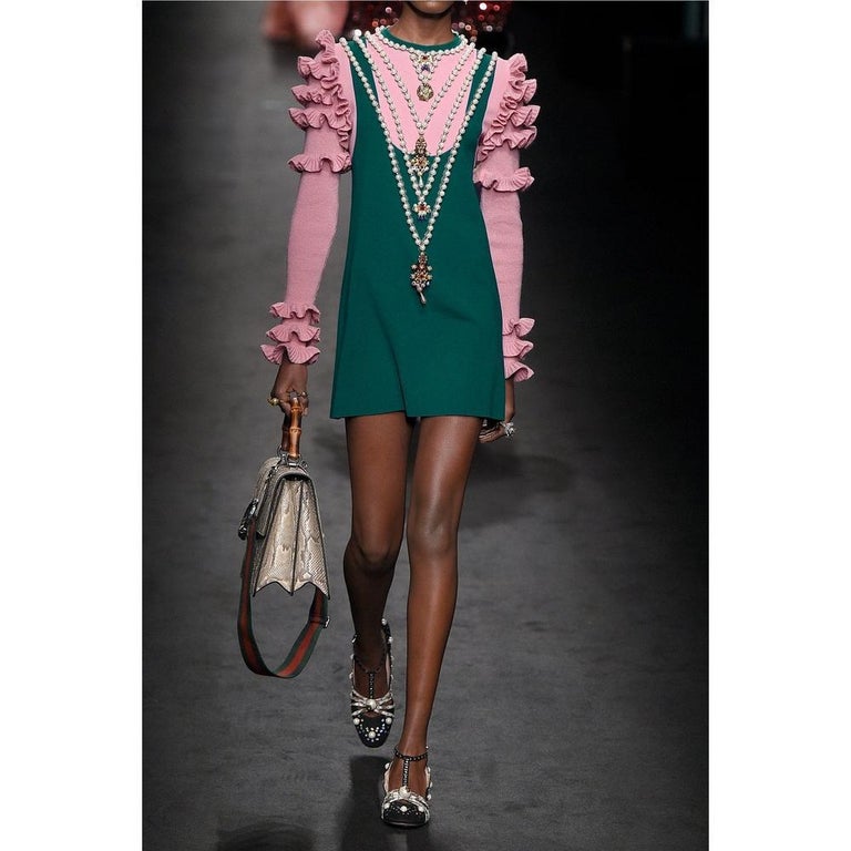 GUCCI Embellished Wool Blend Mini Dress Medium at 1stDibs | gucci mini ...