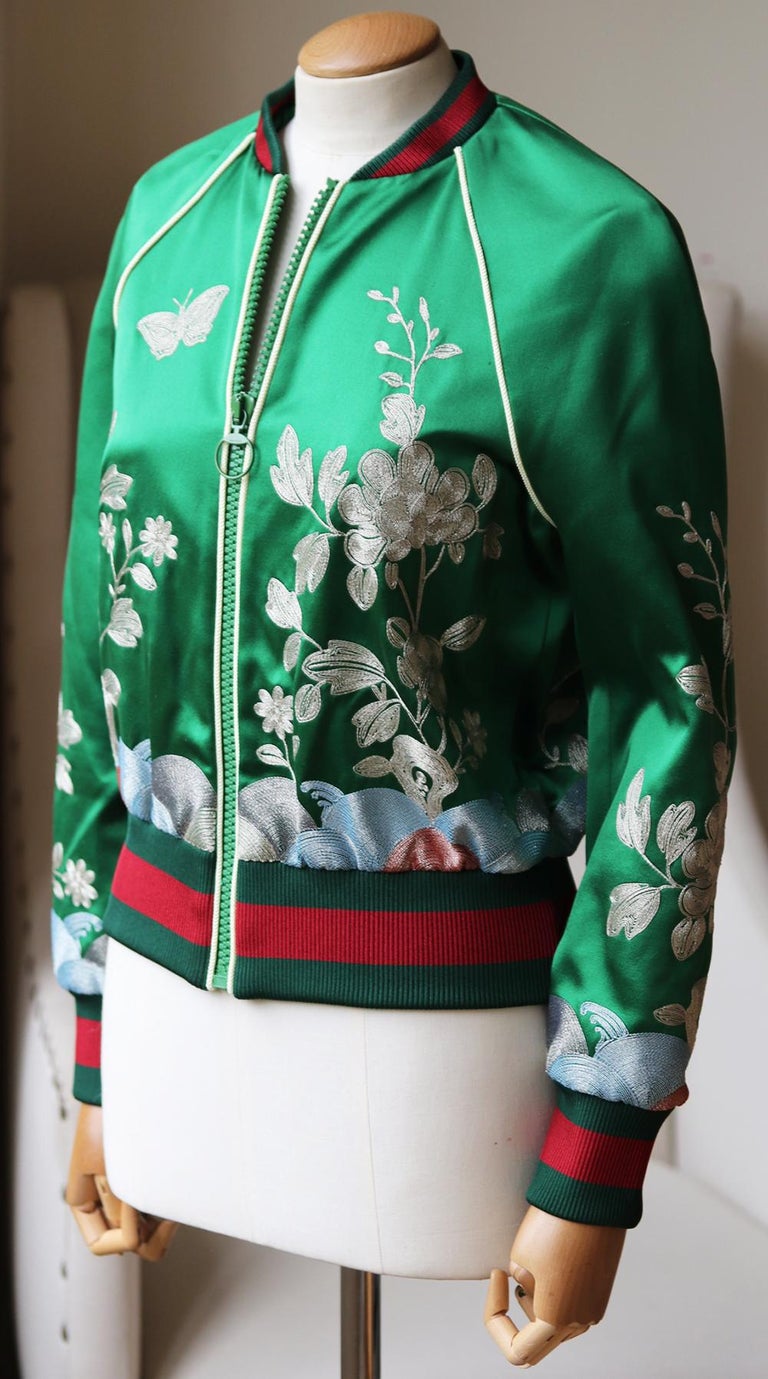 Gucci Embroidered Silk-Satin Bomber Jacket at 1stDibs | gucci silk ...