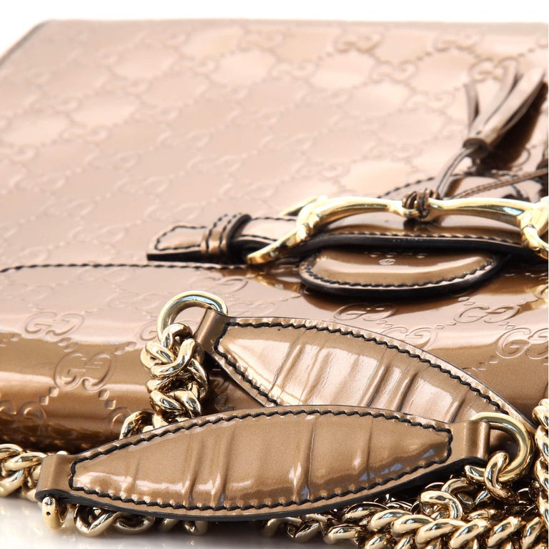 Gucci Emily Chain Flap Shoulder Bag Guccissima Patent Large For Sale at ...