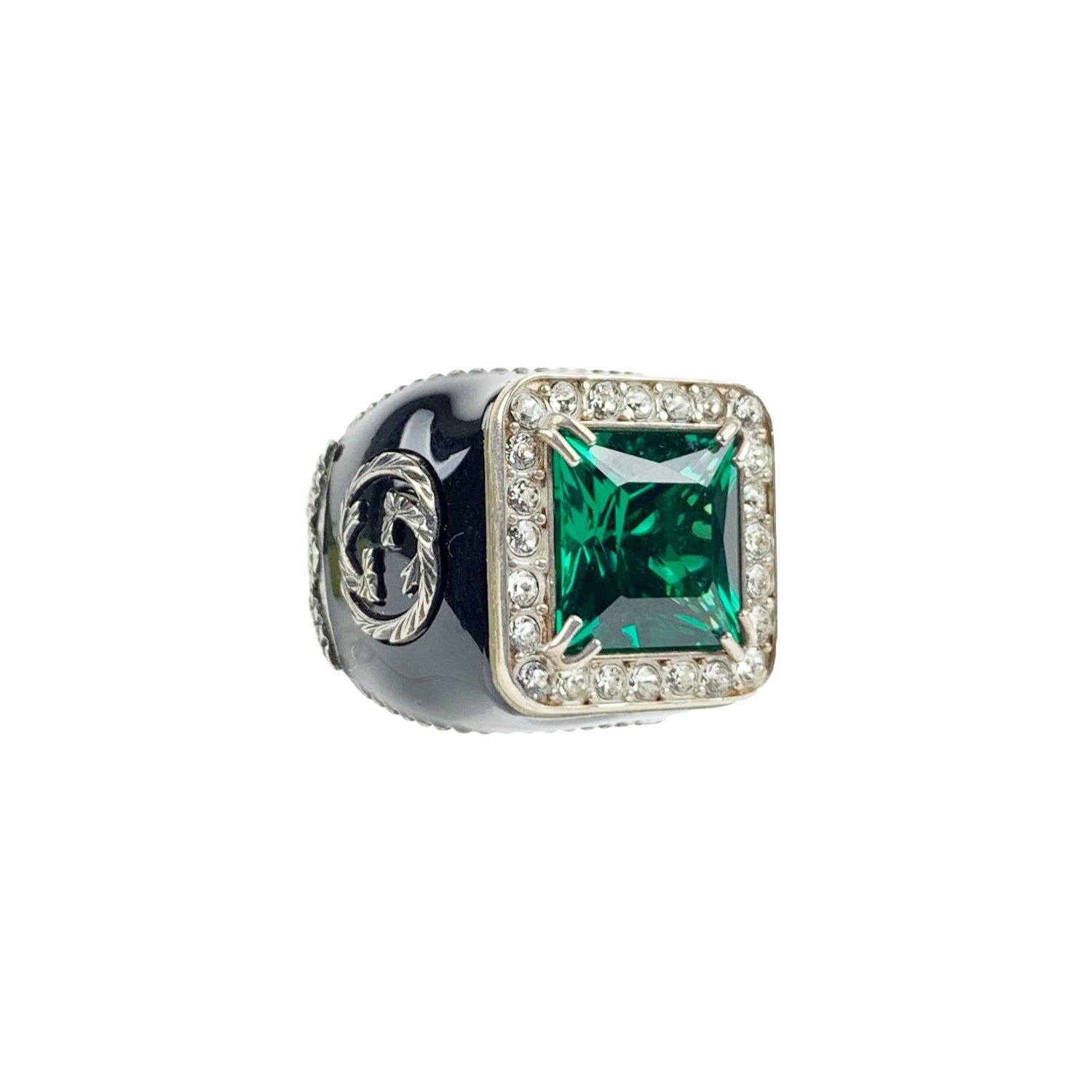 Gucci Enamel Sterling Silver Green Crystals Ring Size 13 Never Worn For ...