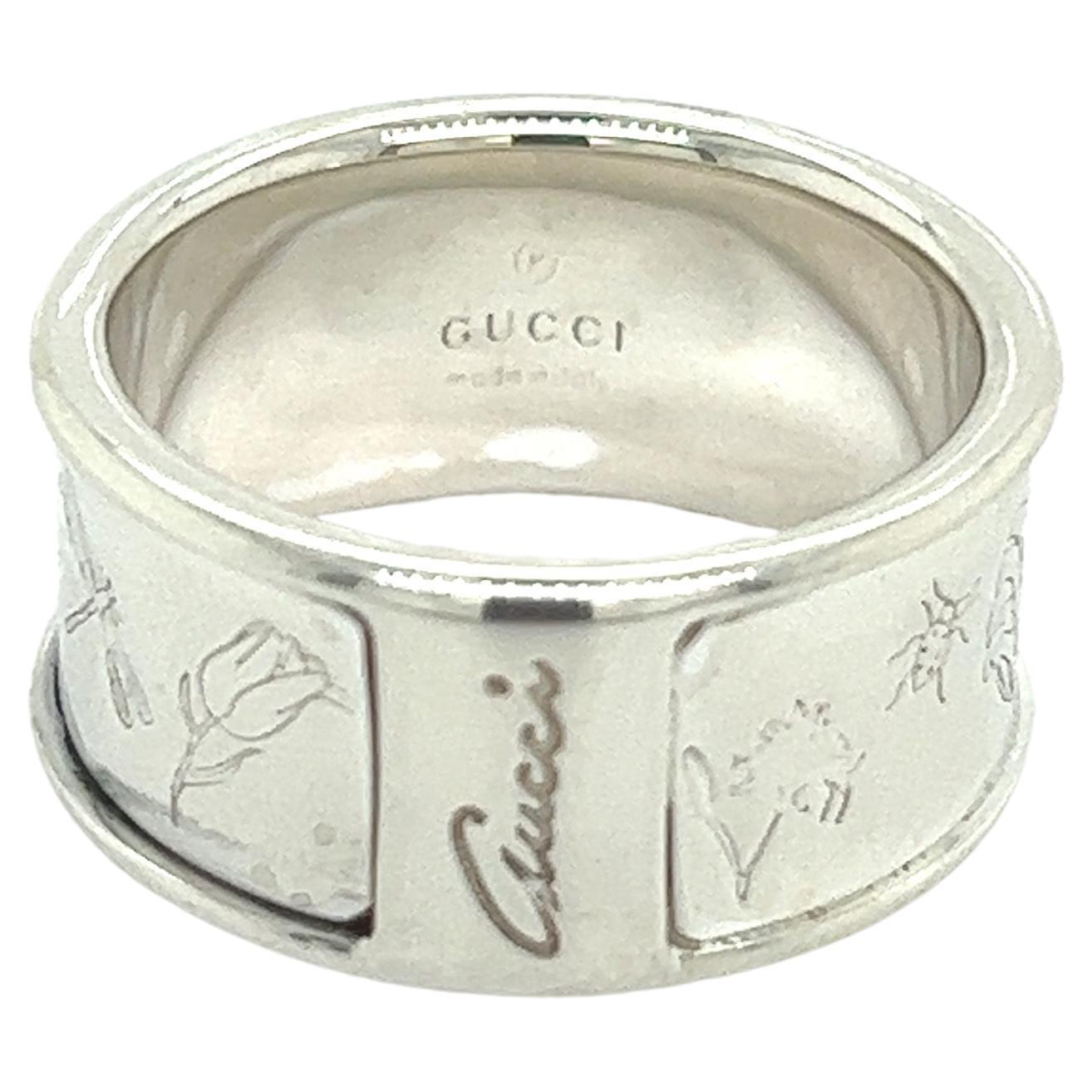 Gucci Estate Flower and Insect Wide Band Ring 9.5 For Sale at 1stDibs