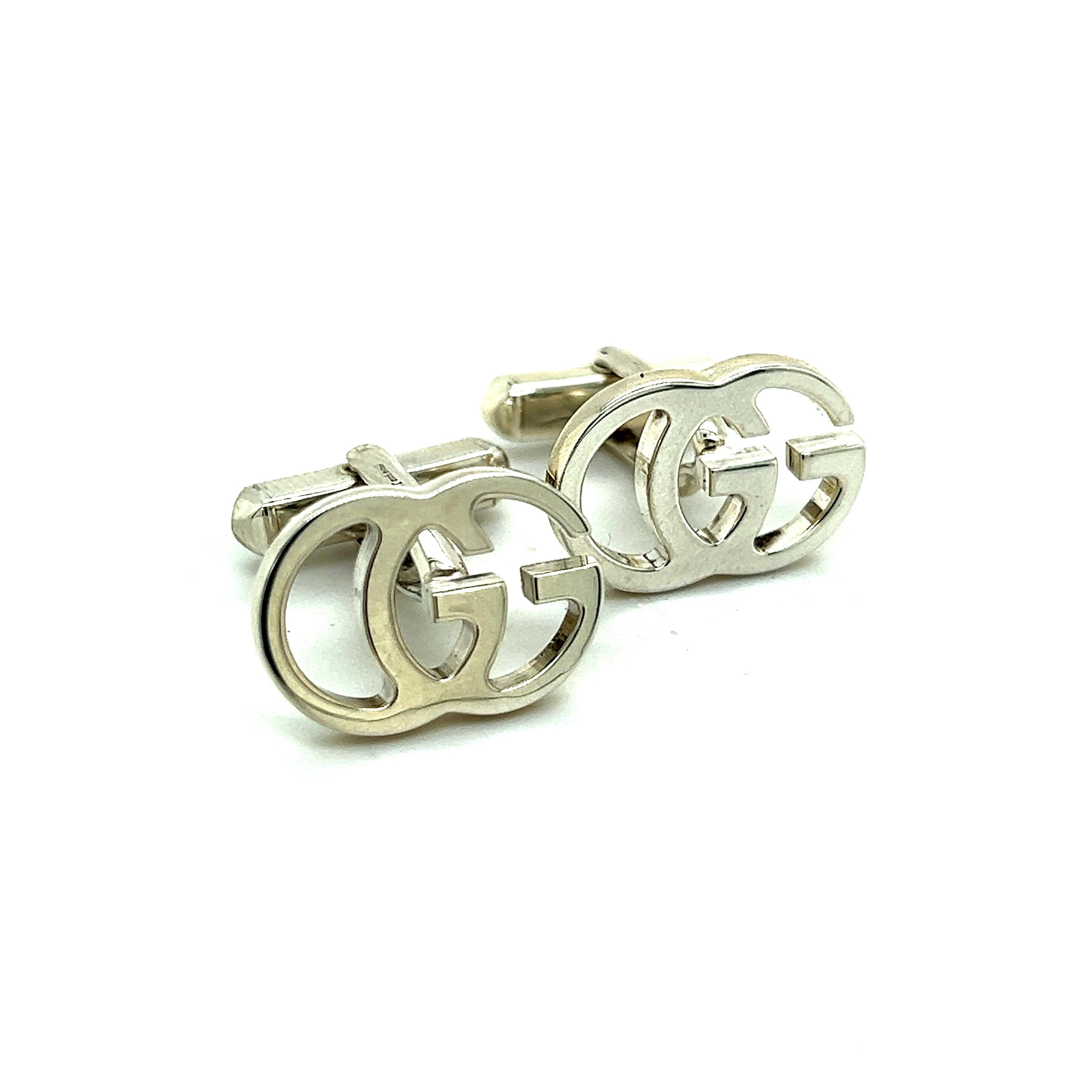 Gucci Estate Mens GG Cufflinks Silver For Sale at 1stDibs