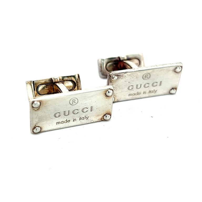 Gucci Estate Mens Italy Cufflinks Sterling Silver For Sale at 1stDibs