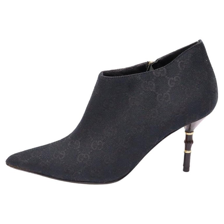 Gucci EU 36.5 Vintage Black Monogram Heeled Ankle Boots For Sale at 1stDibs