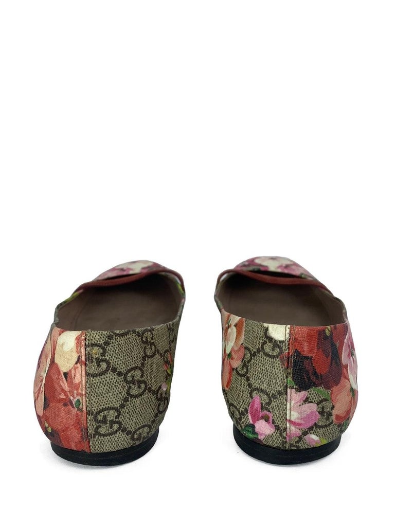 Gucci EU 38.5 Brown Monogram Print Ballet Flats with Multi-color Floral ...