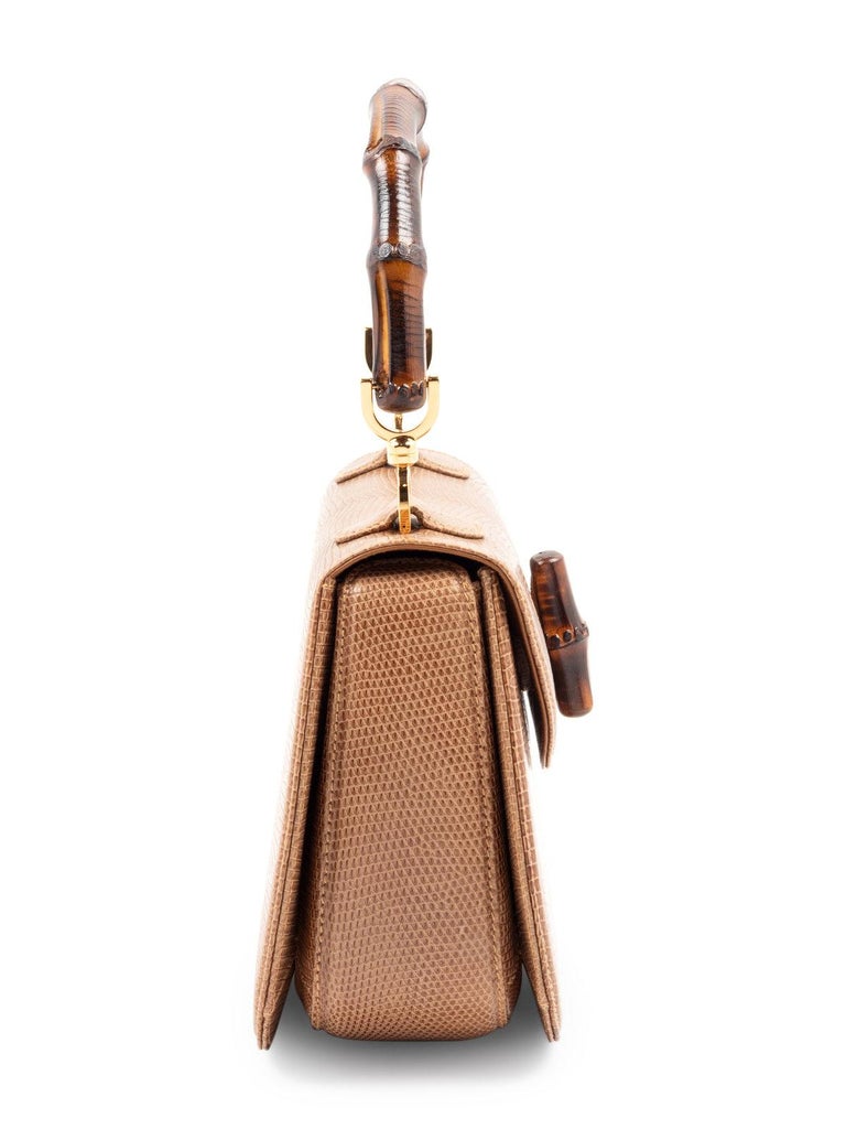 Gucci Exotic Brown Lizard Handbag with Bamboo Top Handle Bag at 1stDibs ...