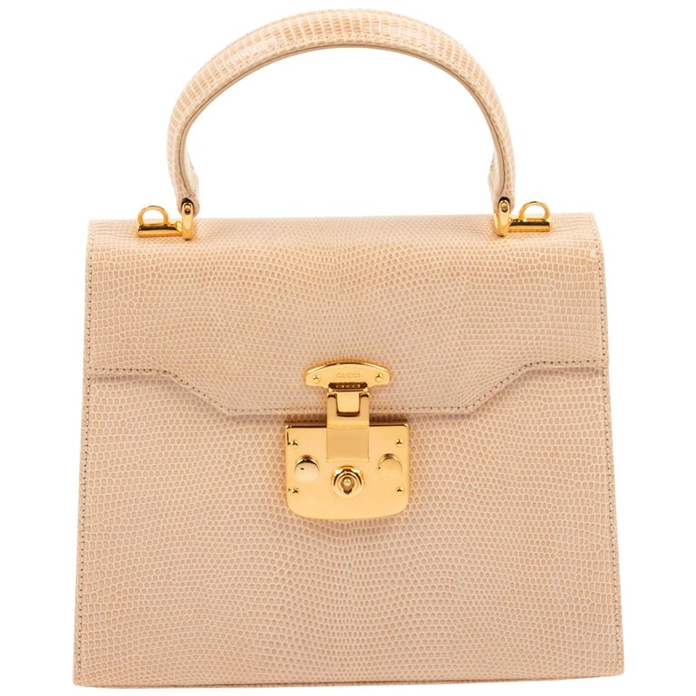 Gucci Exotic Lizard Taupe Top Handle Kelly Style Shoulder Bag at 1stDibs