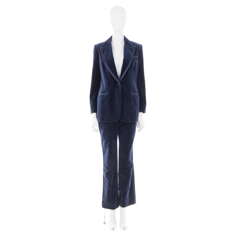 Gucci F/W 1996 blue velvet jacket and pant tuxedo suit For Sale at 1stDibs