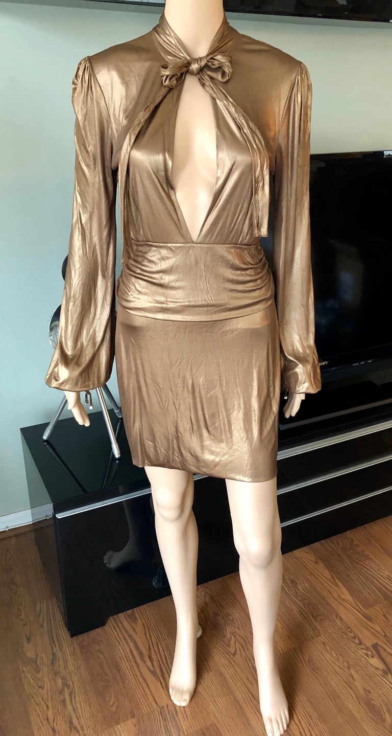 Gucci F/W 2006 Runway Plunging Neckline Gold Metallic Mini Dress For ...