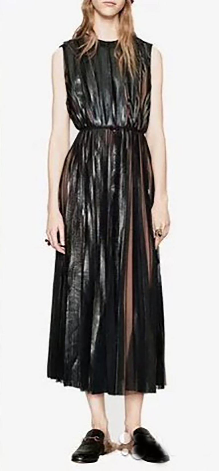GUCCI Fall 2015 L# 25 BLACK METALLIC MIDI DRESS Size IT 38 For Sale at ...