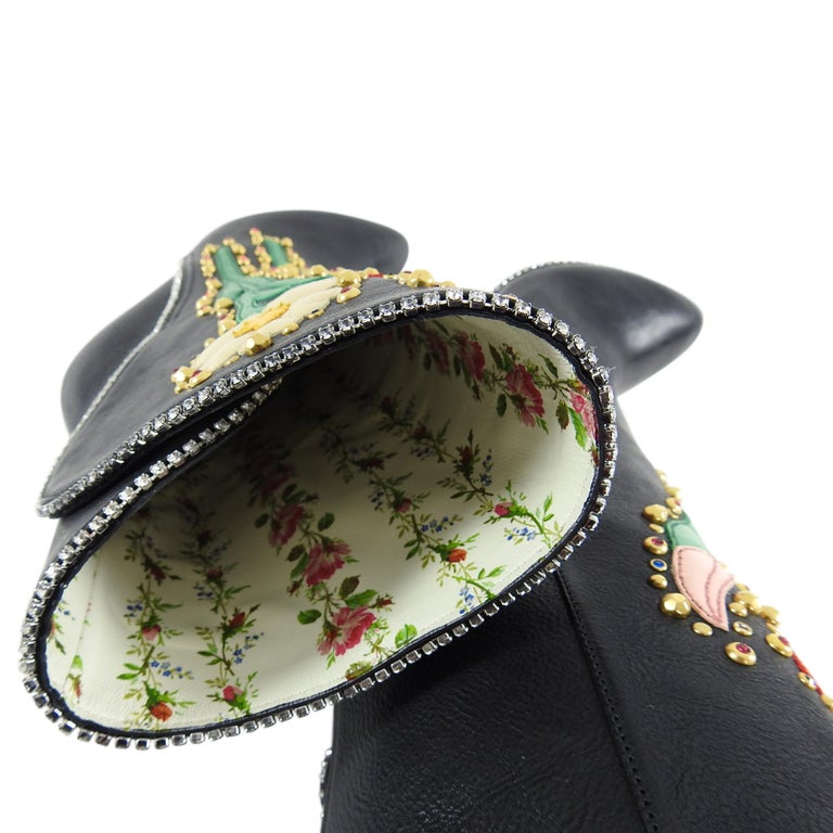Gucci Fall 2017 Runway Black Crystal Floral Ankle Boots - 5 at 1stDibs
