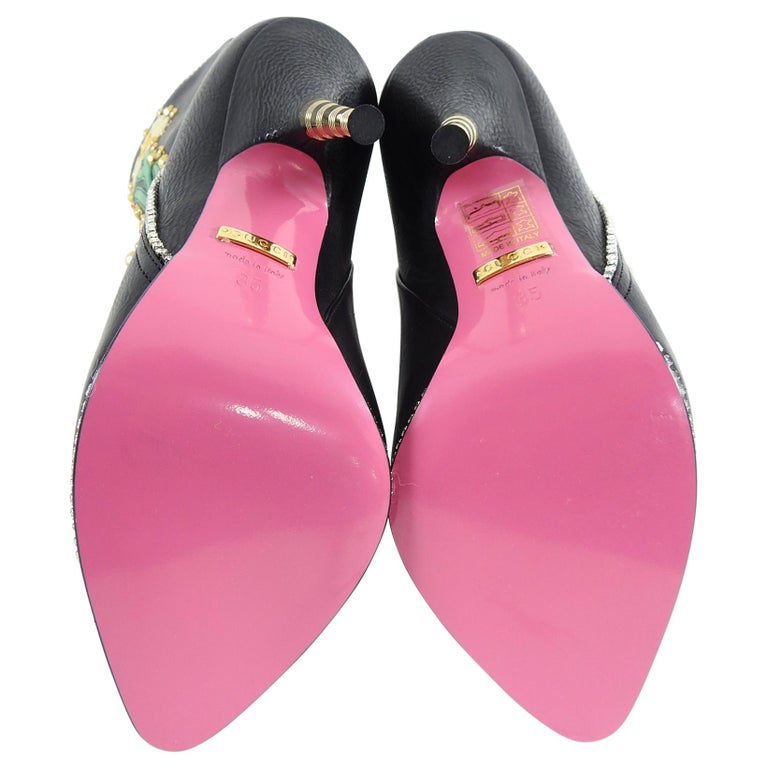 Gucci Fall 2017 Runway Black Crystal Floral Ankle Boots - 5 at 1stDibs