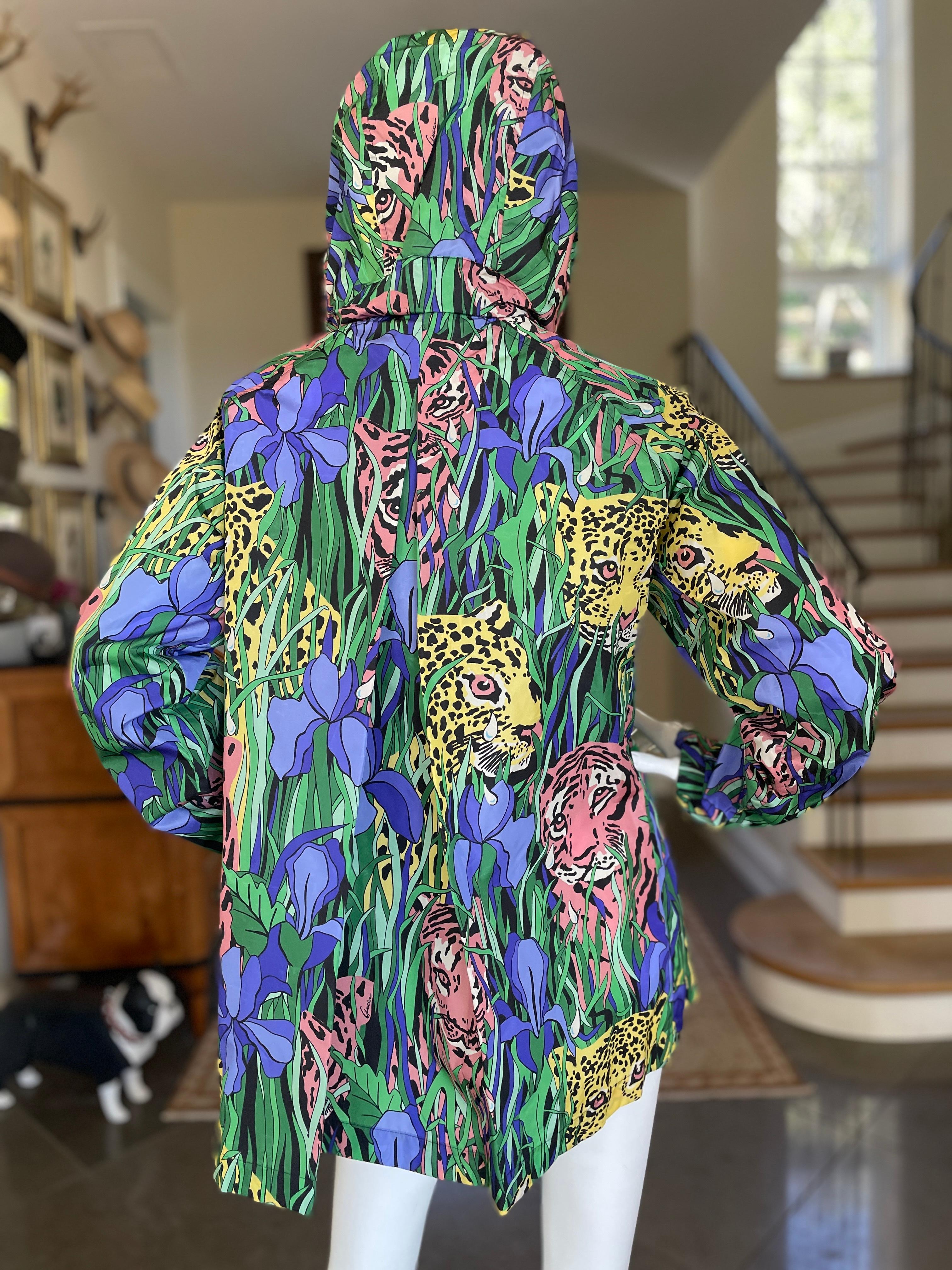Gucci Feline Garden Print Zip Front Unisex Nylon Windbreaker For Sale ...