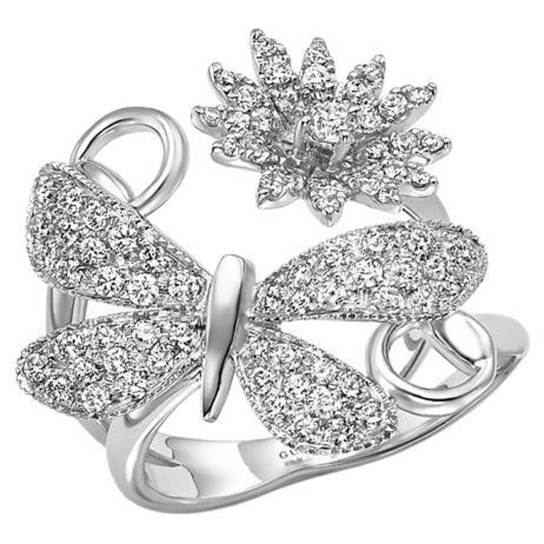 Gucci Flora Butterfly and Daisy White Gold Diamond Ring For Sale at 1stDibs