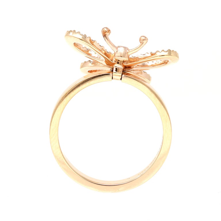 Gucci Flora Farfalla Movable Butterfly Pavé Diamond and Gold Ring For ...