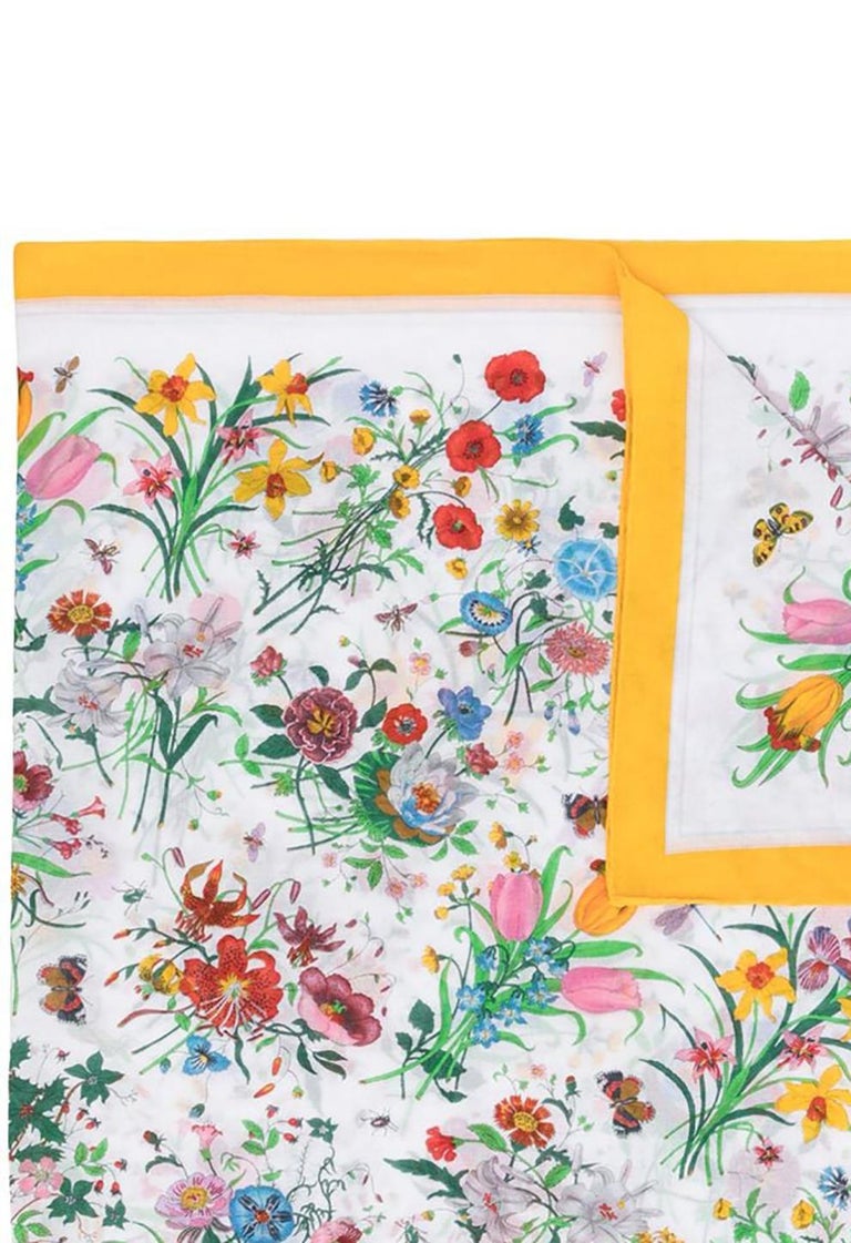 Gucci Flora Large Printed Cotton Shawl Yellow Border at 1stDibs | gucci ...