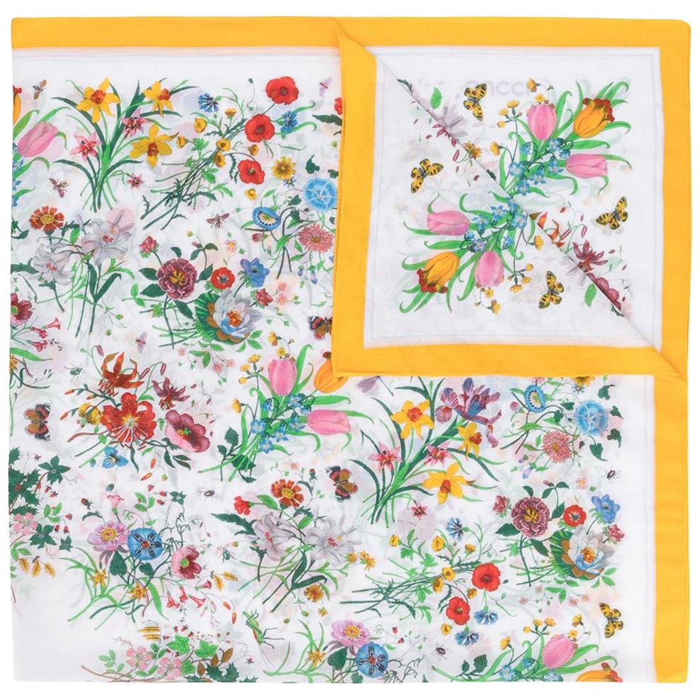 Gucci Flora Large Printed Cotton Shawl Yellow Border at 1stDibs | gucci ...