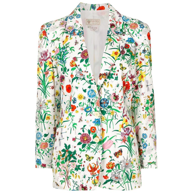 Gucci Flora Printed Cotton Blazer Jacket For Sale at 1stDibs