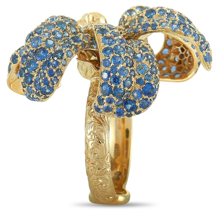Gucci Flora Yellow Gold Diamond and Blue Sapphire Orchid Ring at ...