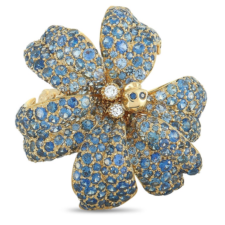 Gucci Flora Yellow Gold Diamond and Blue Sapphire Orchid Ring at ...