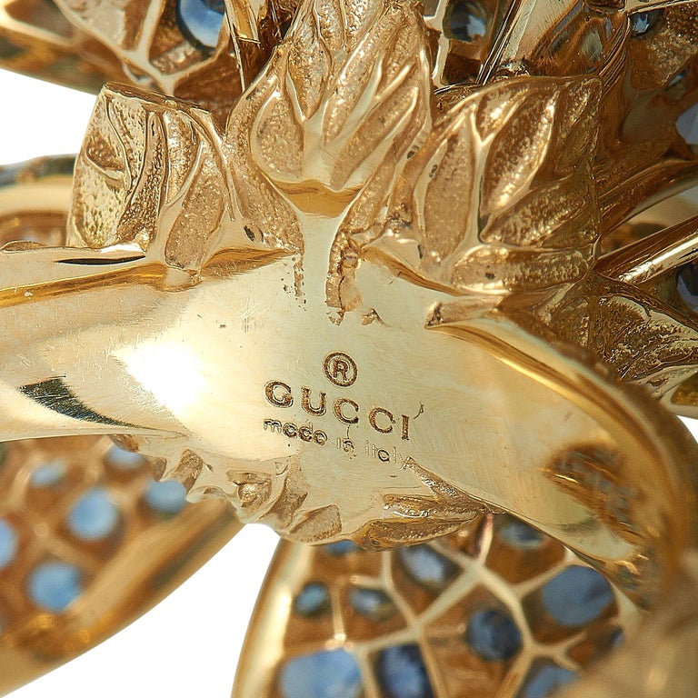 Gucci Flora Yellow Gold Diamond and Blue Sapphire Orchid Ring at ...