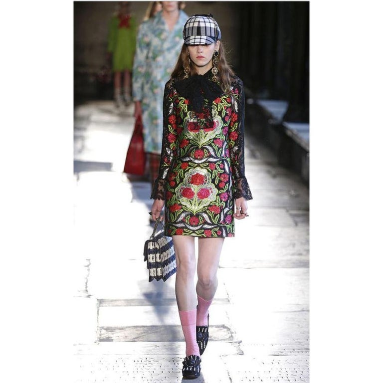 GUCCI Floral Brocade and Lace Dress IT40 US 2-4 at 1stDibs