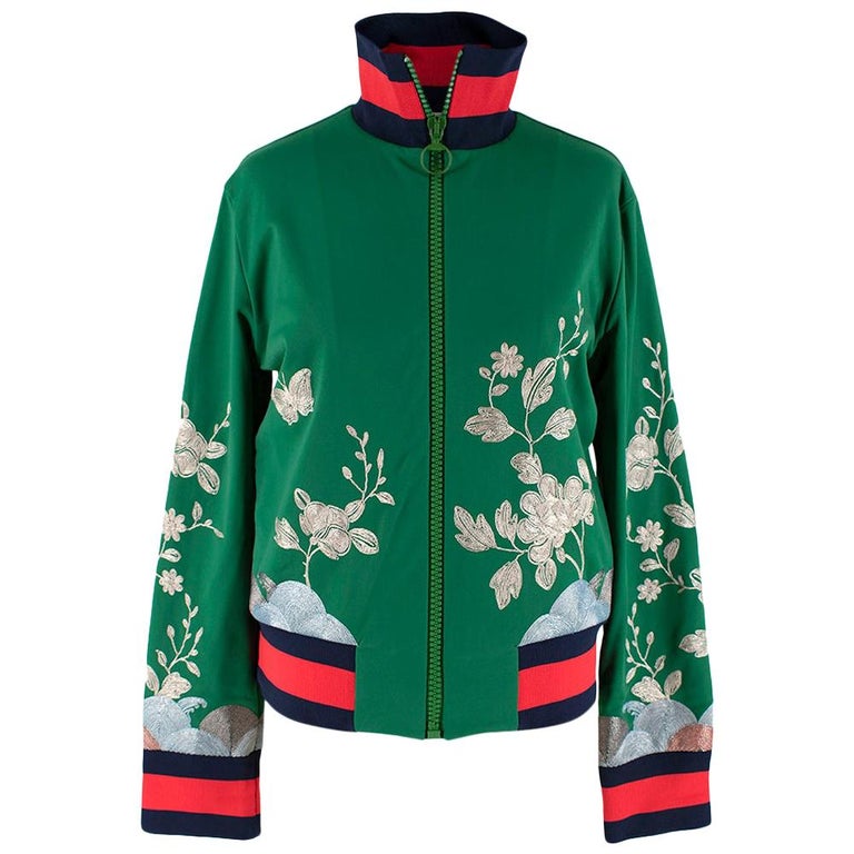 Gucci Floral-embroidered silk-satin bomber jacket - Size L at 1stDibs